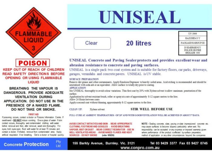 Uniseal - Superior UV Stable Solvent Based Acrylic Concrete Sealer ...
